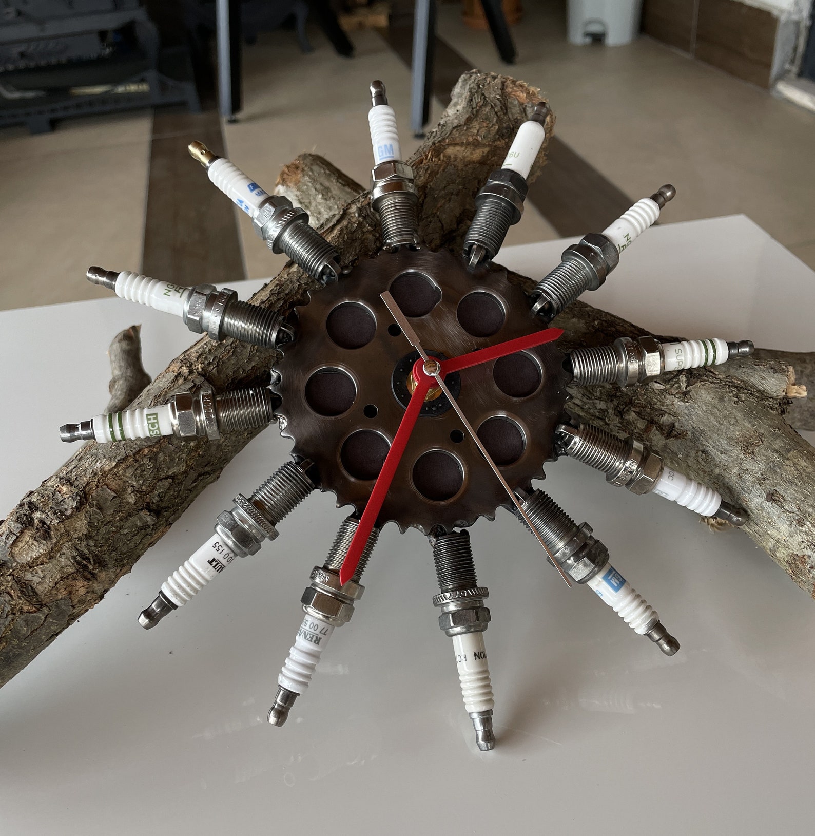 Spark Plug Sun Wall Clock / Large Urban Clock / Handforged Clock / Gift ...
