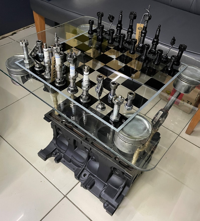Engine Table With Chess Set // Engine Block Table / Gearhead / Man Cave ...