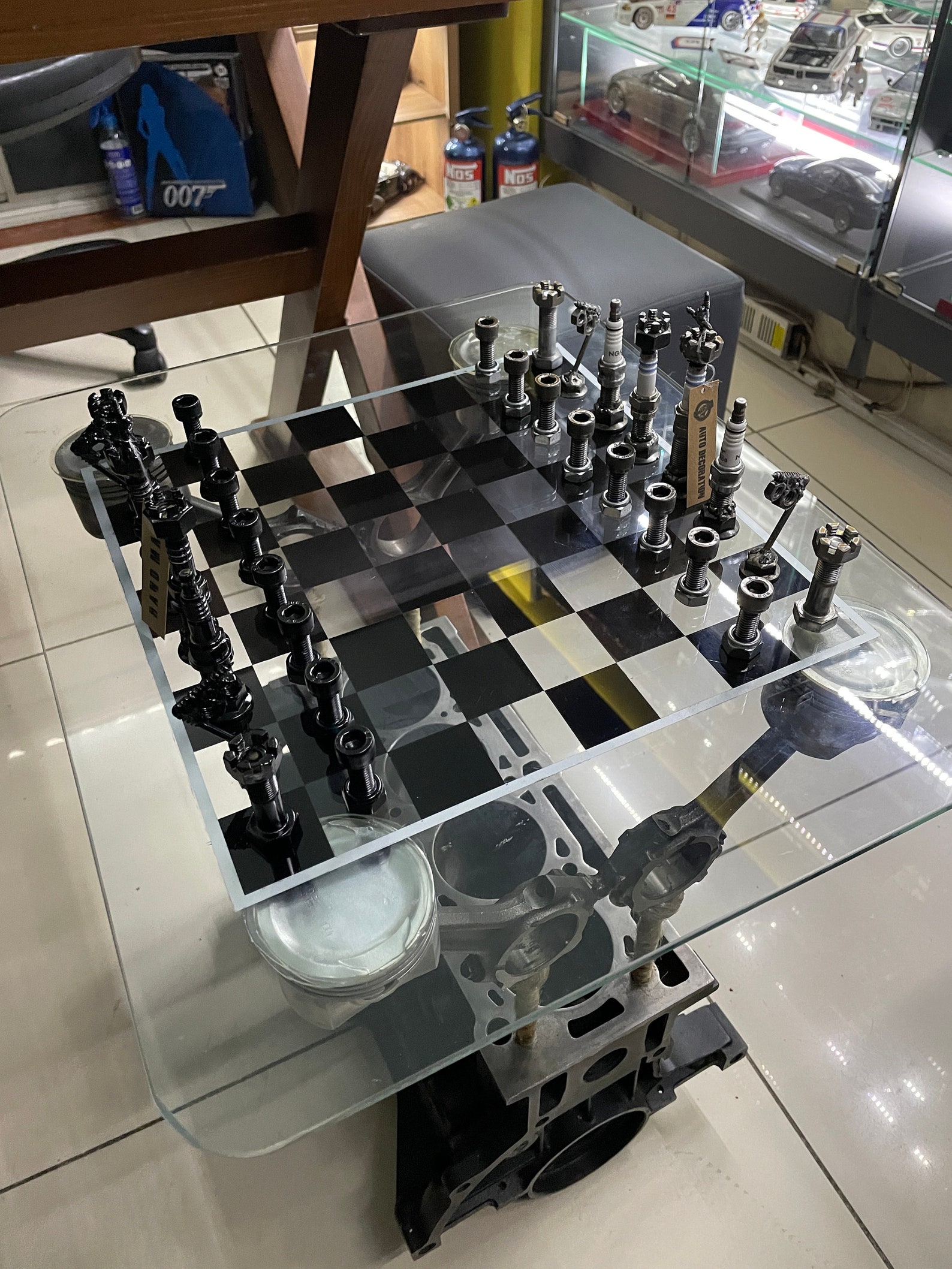 Engine Table With Chess Set // Engine Table / Gearhead / Man Cave ...