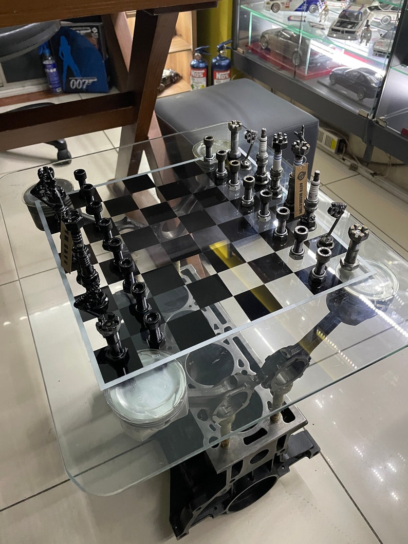 Engine Table With Chess Set // Engine Table / Gearhead / Man - Etsy
