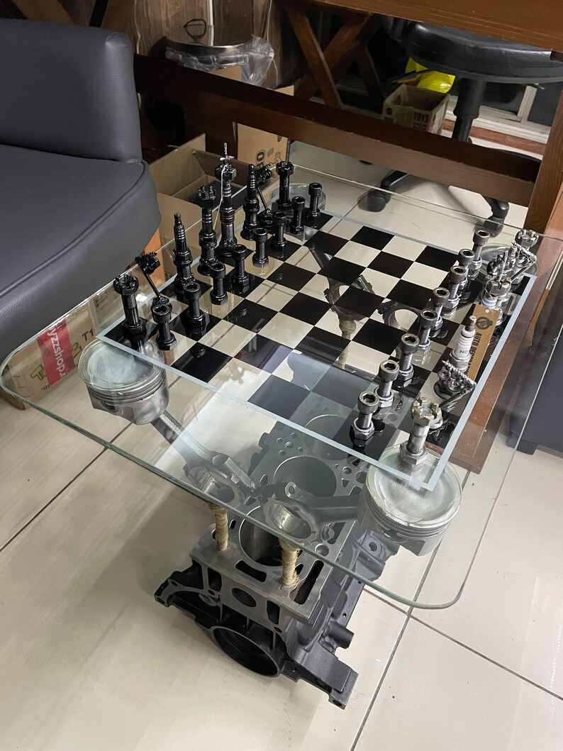 Engine Table With Chess Set // Engine Table / Gearhead / Man Cave ...