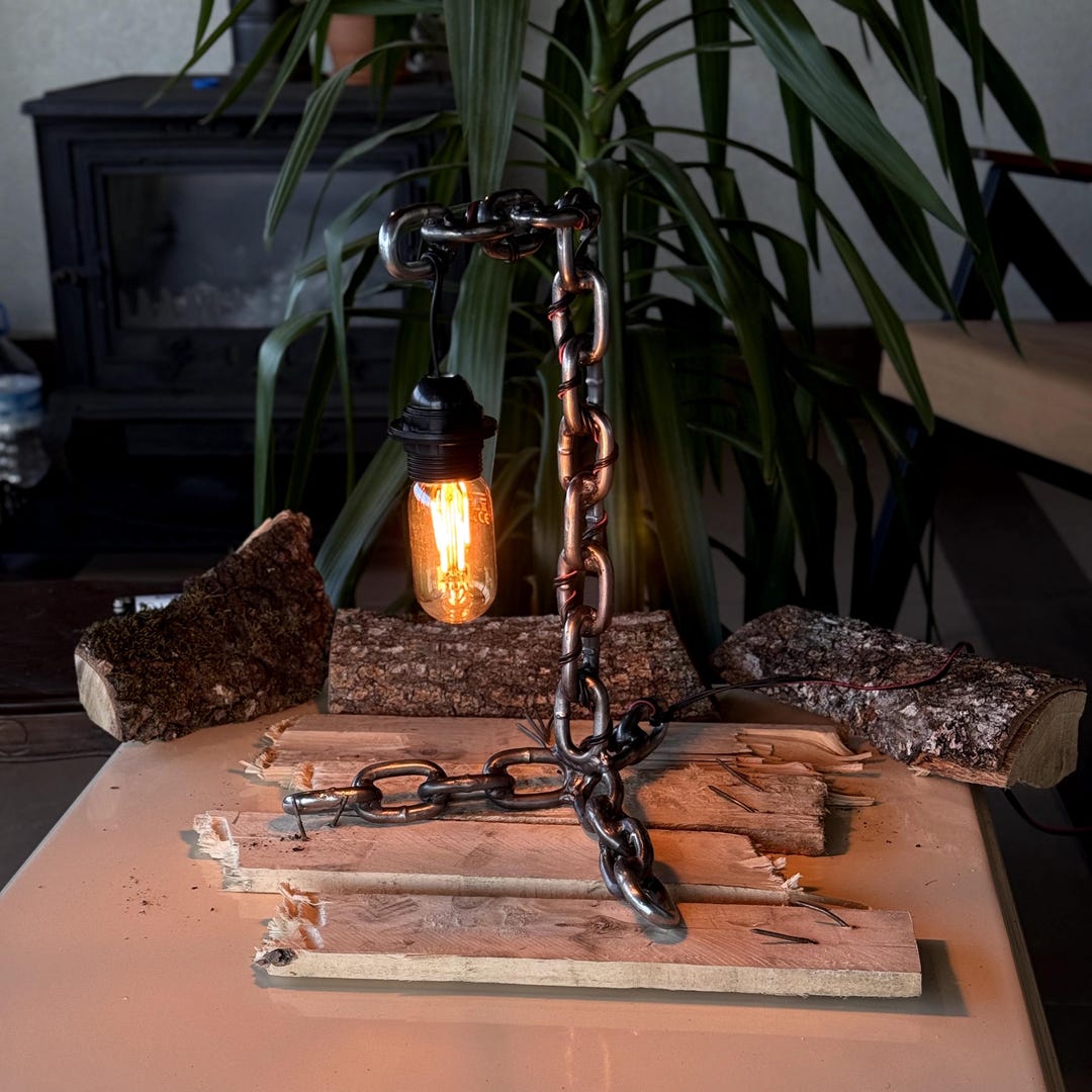 Chain Desk Lamp | Real Heavy Metal Chain | Industrial Table Light - Etsy