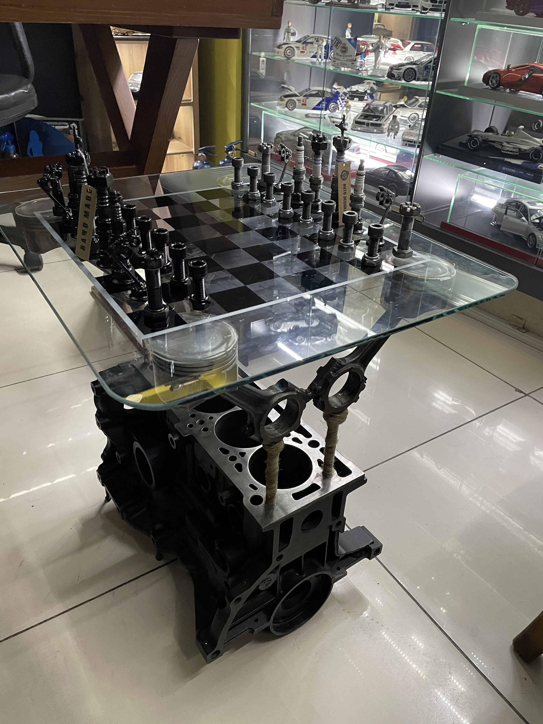 Engine Table With Chess Set // Engine Table / Gearhead / Man Cave ...