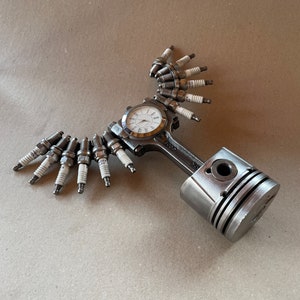 Piston Clock With Spark Plug Wing / Real Car Engine Parts / Piston ...