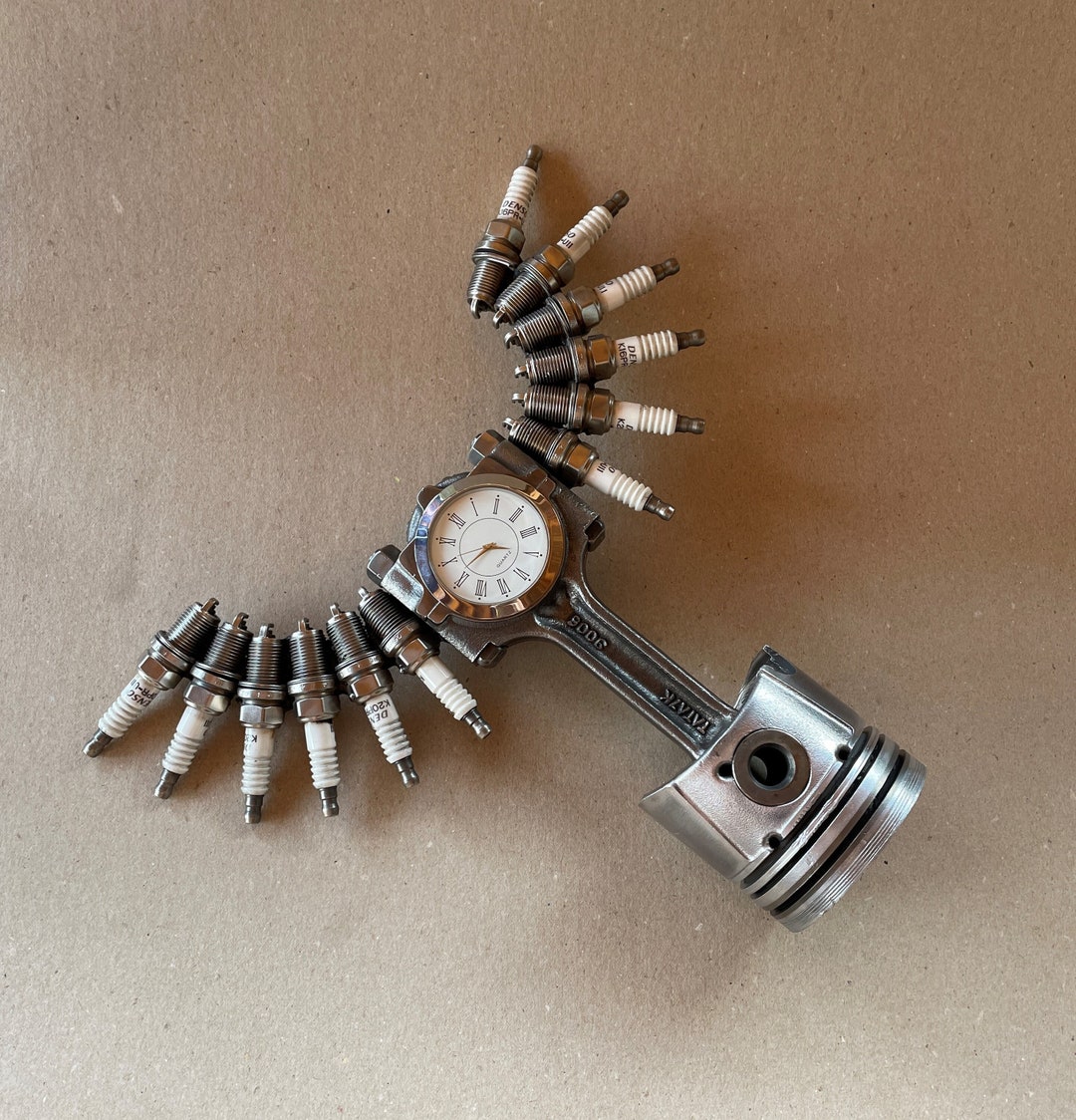 Piston Clock With Spark Plug Wing / Real Car Engine Parts / Piston ...