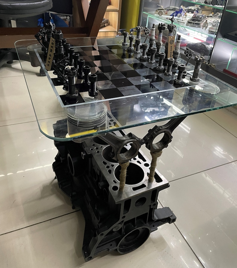 Engine Table With Chess Set // Engine Block Table / Gearhead / Man Cave ...