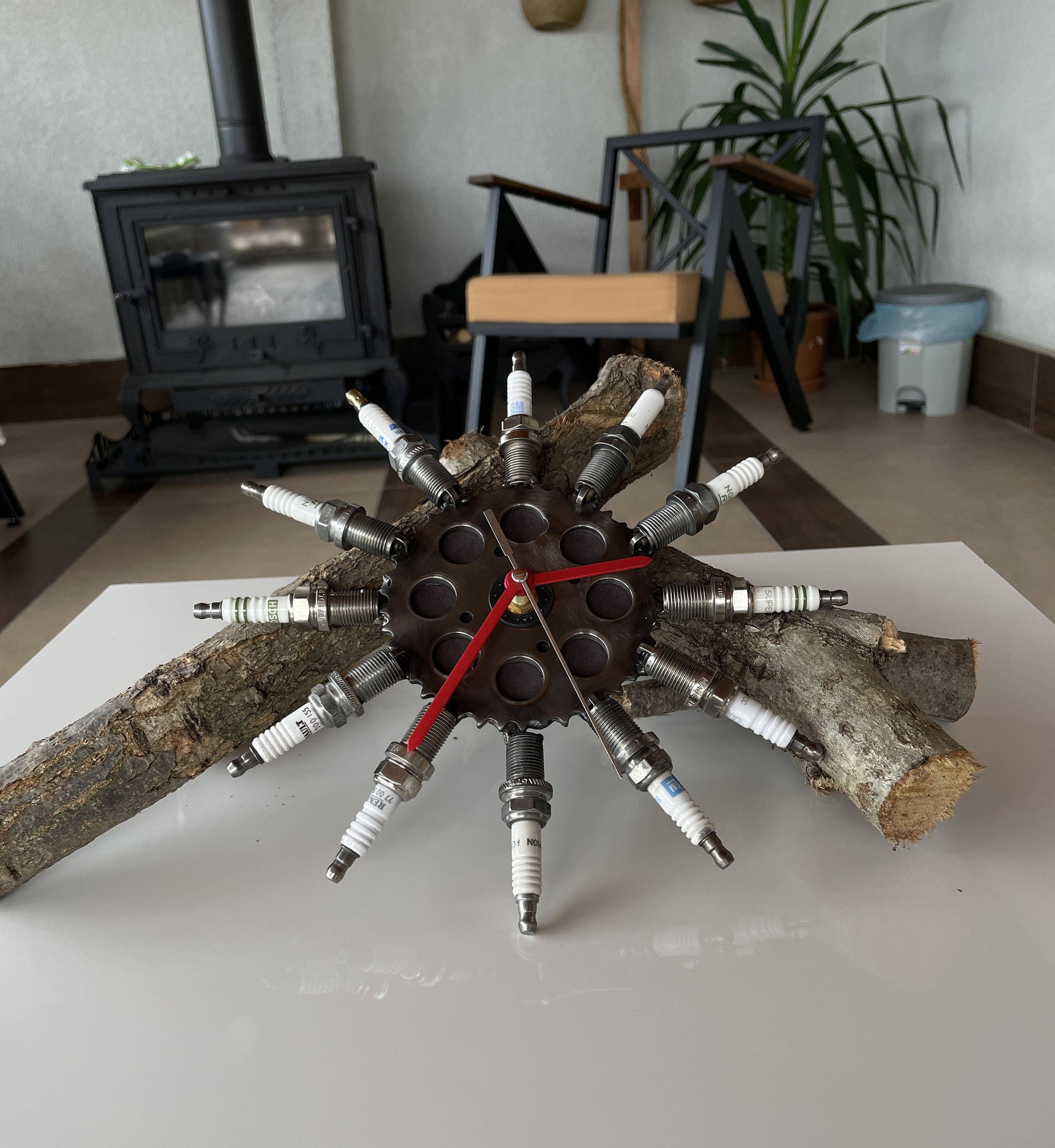 Spark Plug Sun Wall Clock / Large Urban Clock / Handforged Clock / Gift ...