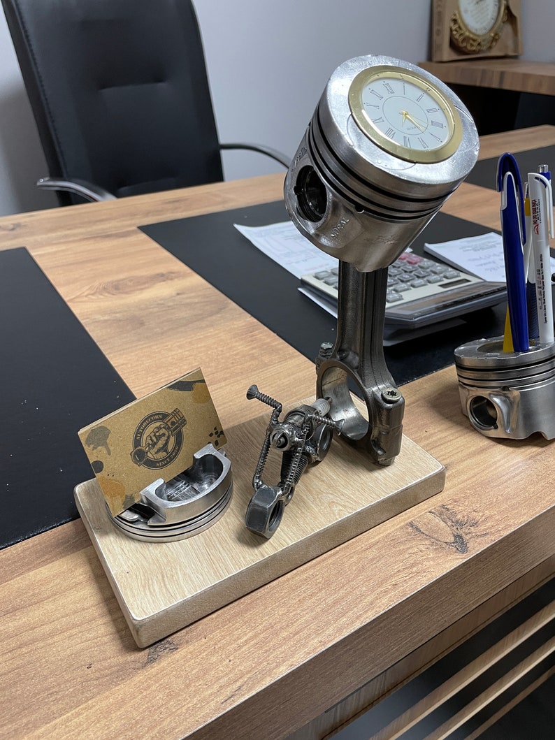 Piston Clock / Real Car Engine Parts / Piston Trinket / Wooden Based ...