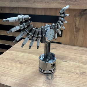 Piston Clock With Spark Plug Wing / Real Car Engine Parts / Piston ...