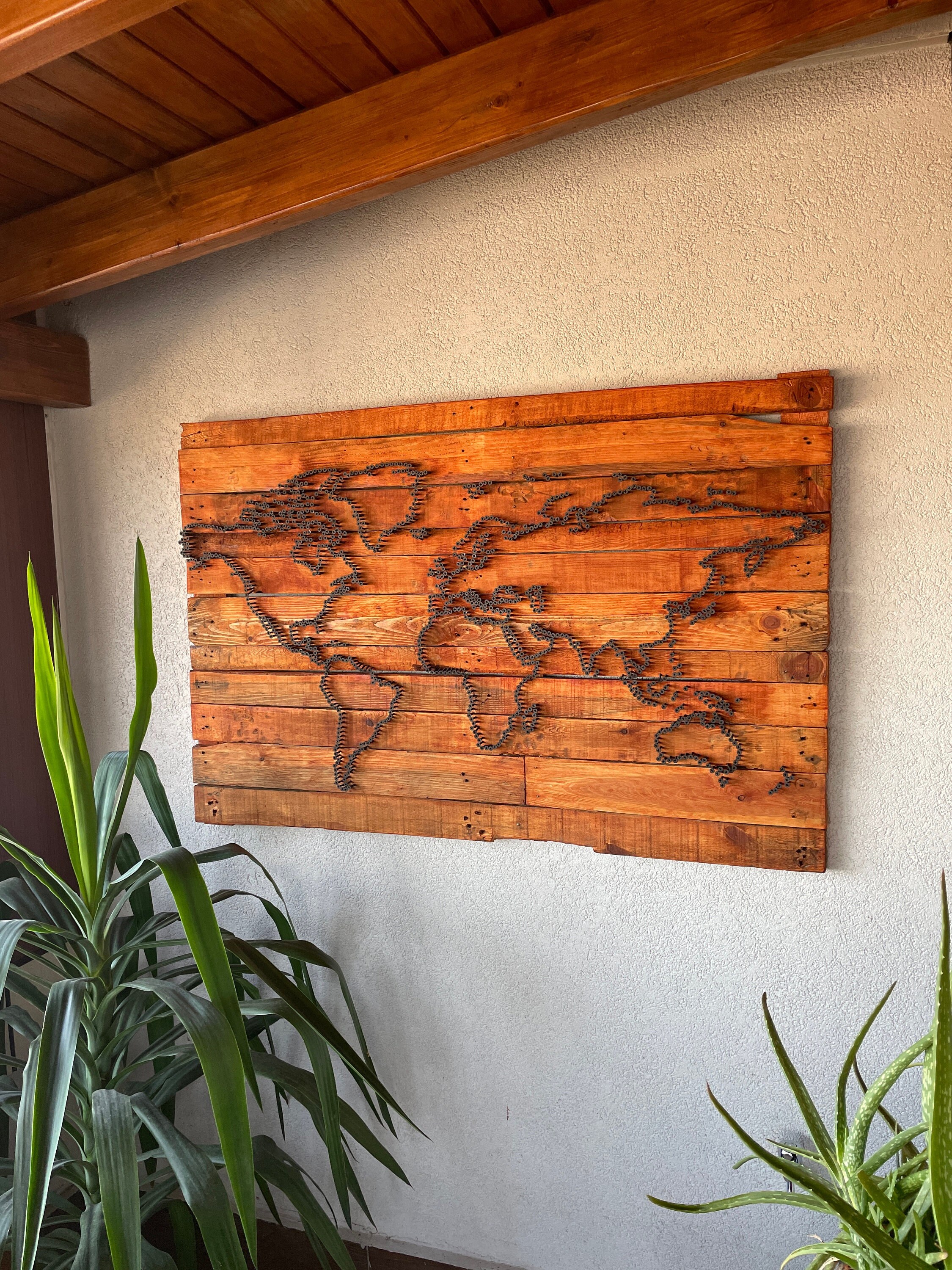 Wooden Pallet World Map | Industrial Nail Art | Handmade Wall Decor - Etsy
