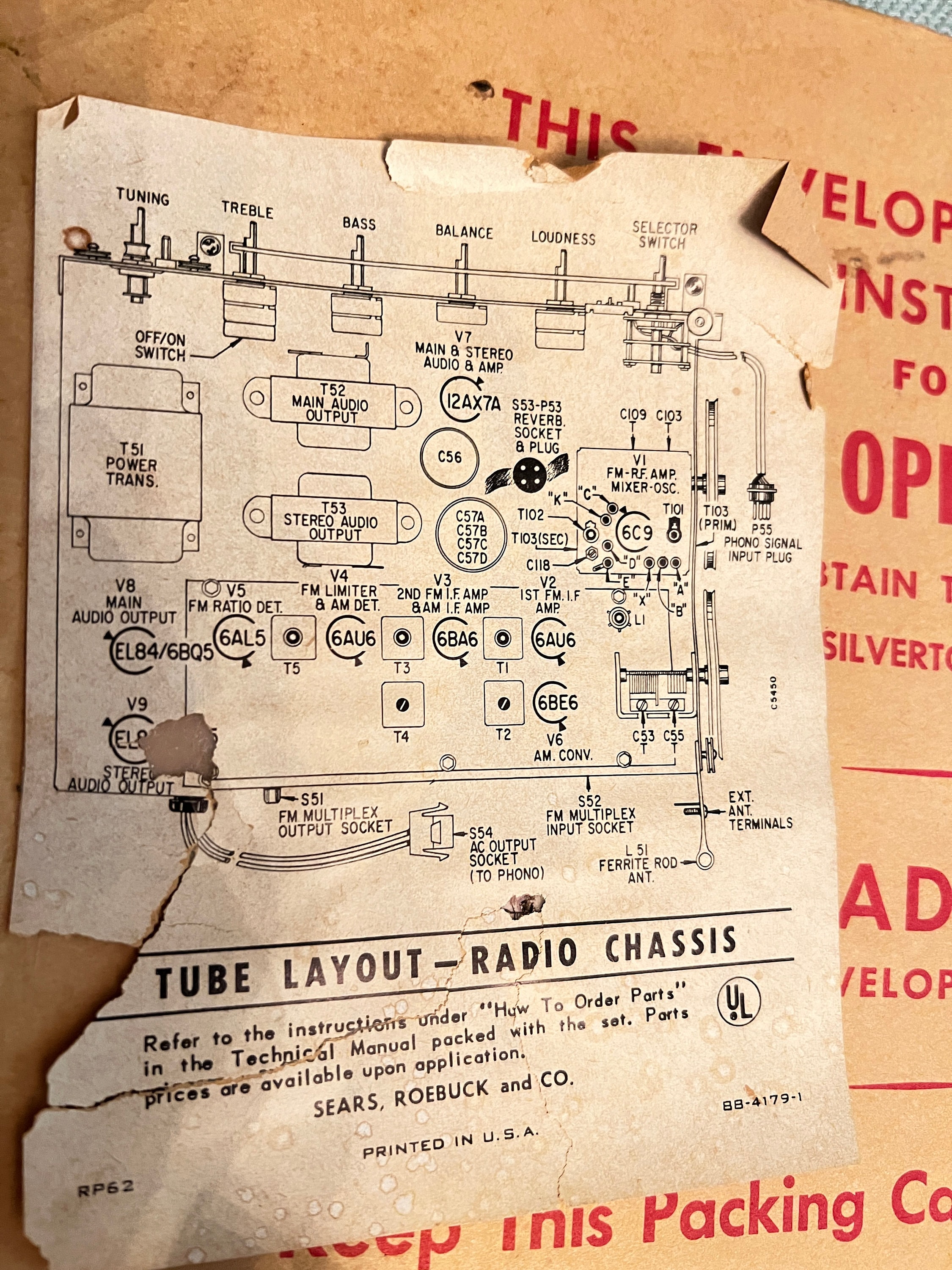 Vintage Sears Silvertone Stereo Radio Parts Innards of Cabinet. Manual ...