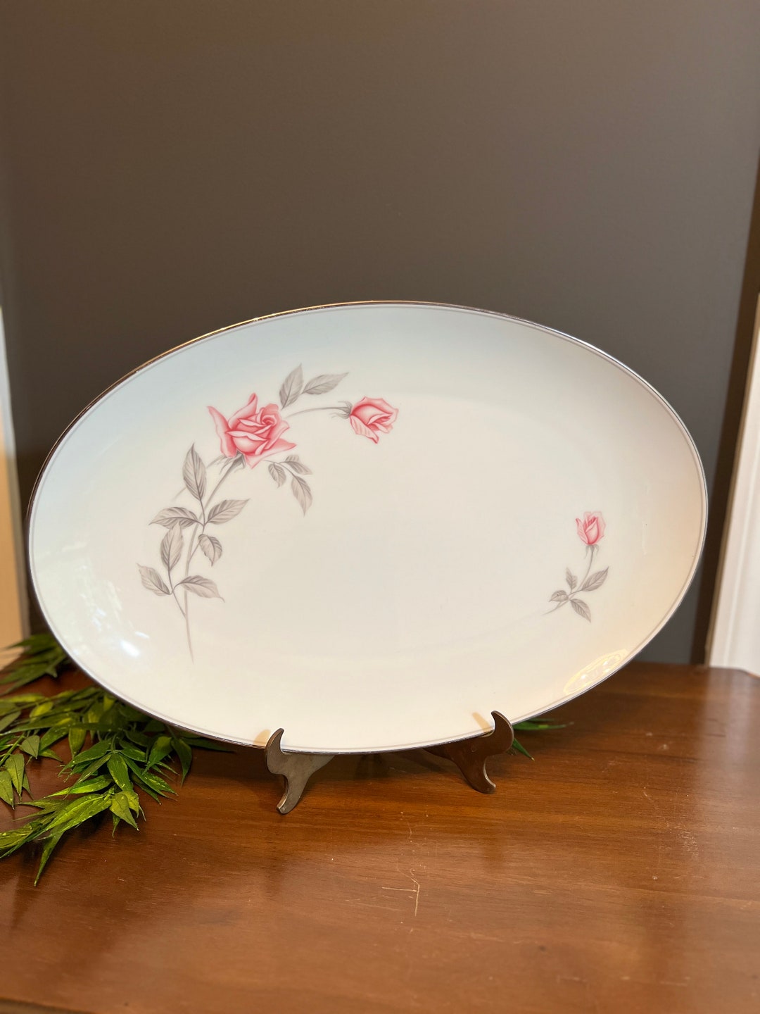 Vintage Noritake Rosemarie Serving Platter. Pink Roses. Grey Leaves ...