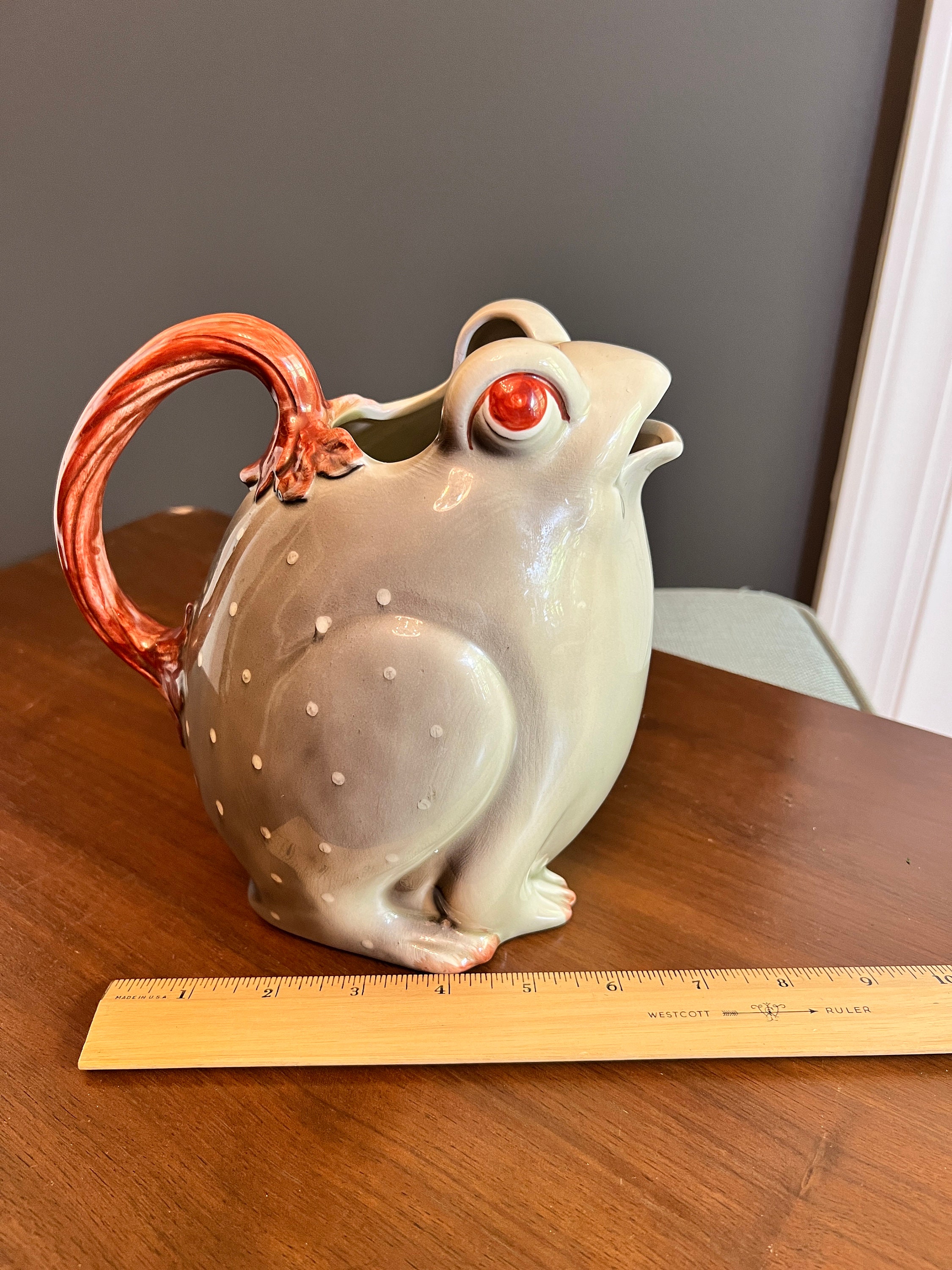 RARE Vintage Fitz & Floyd Frog Toad Pitcher. SO CUTE Grey. 1978. Ceramic. 7 1/2h X 7 1/4w With ...