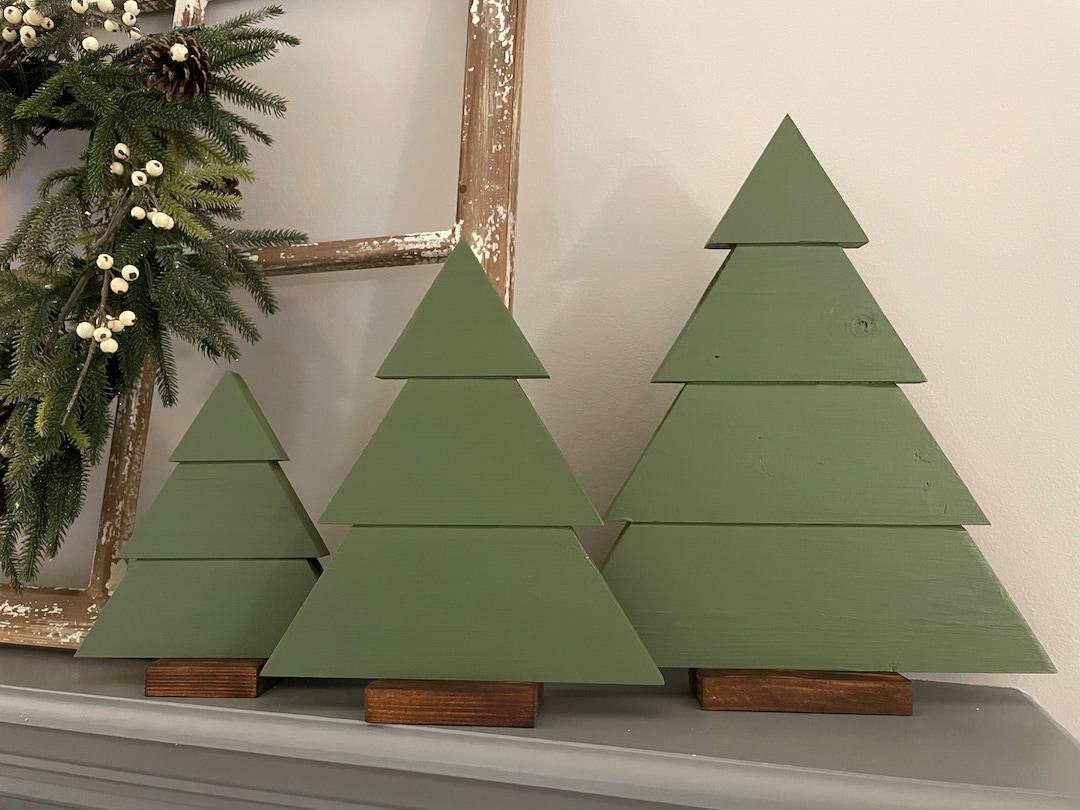 Wood Christmas Tree Set of 3, Holiday Decor, Painted Rustic Farmhouse ...