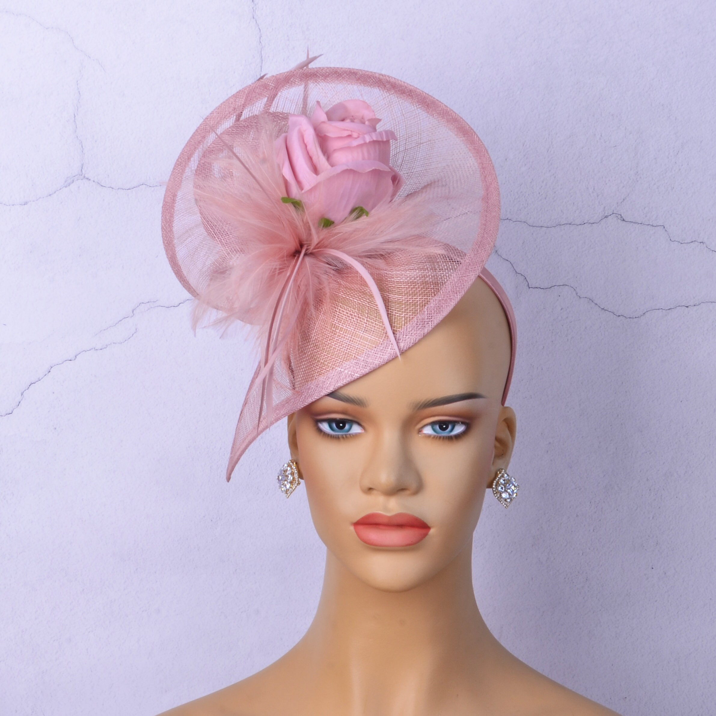 New Blush Pink Sinamay Fascinator With Feathers/silk Flower,party Hat,church Hat,melbourne Cup ...