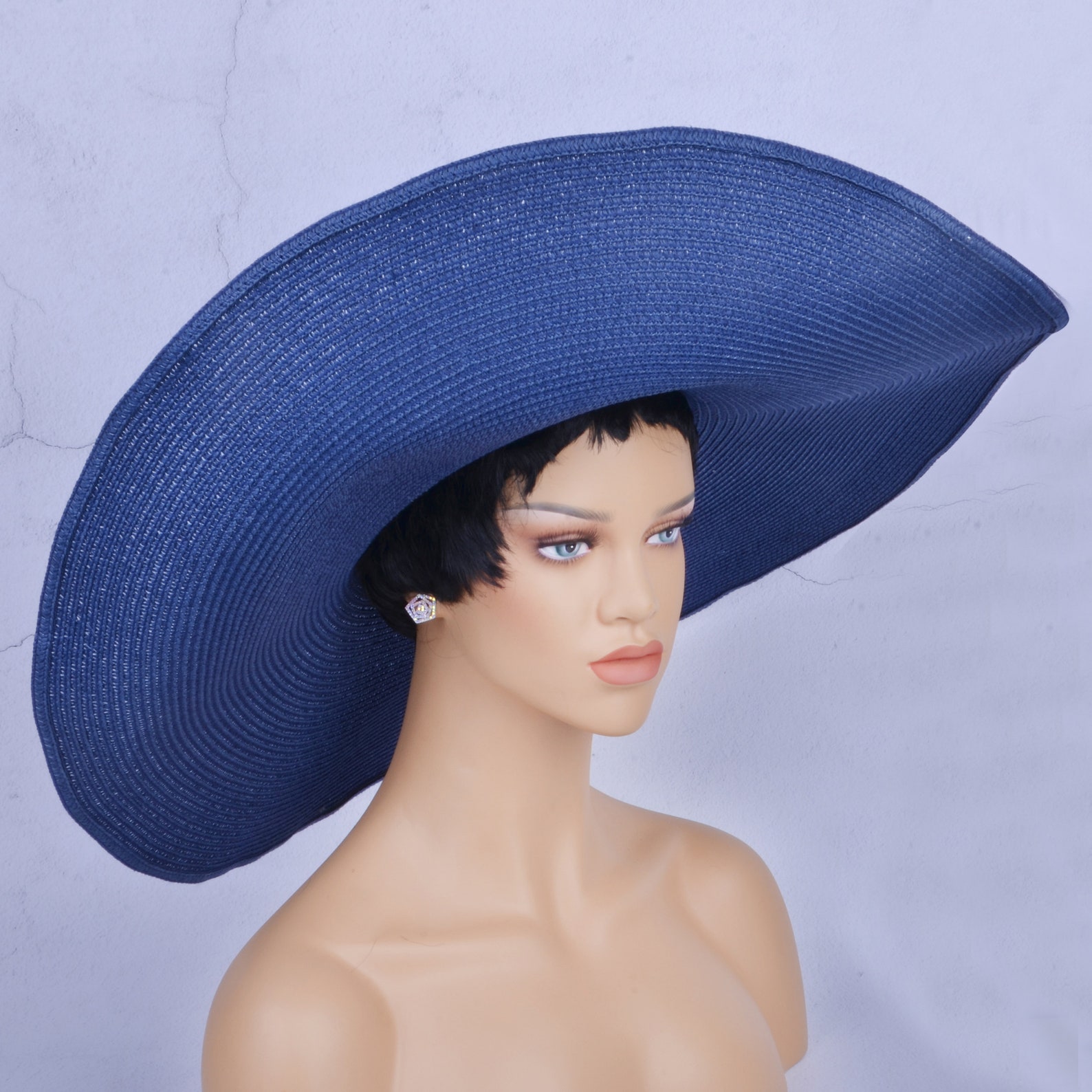 Navy Blue Wide Brim Oversized Beach Hats/straw/beach Hat for - Etsy