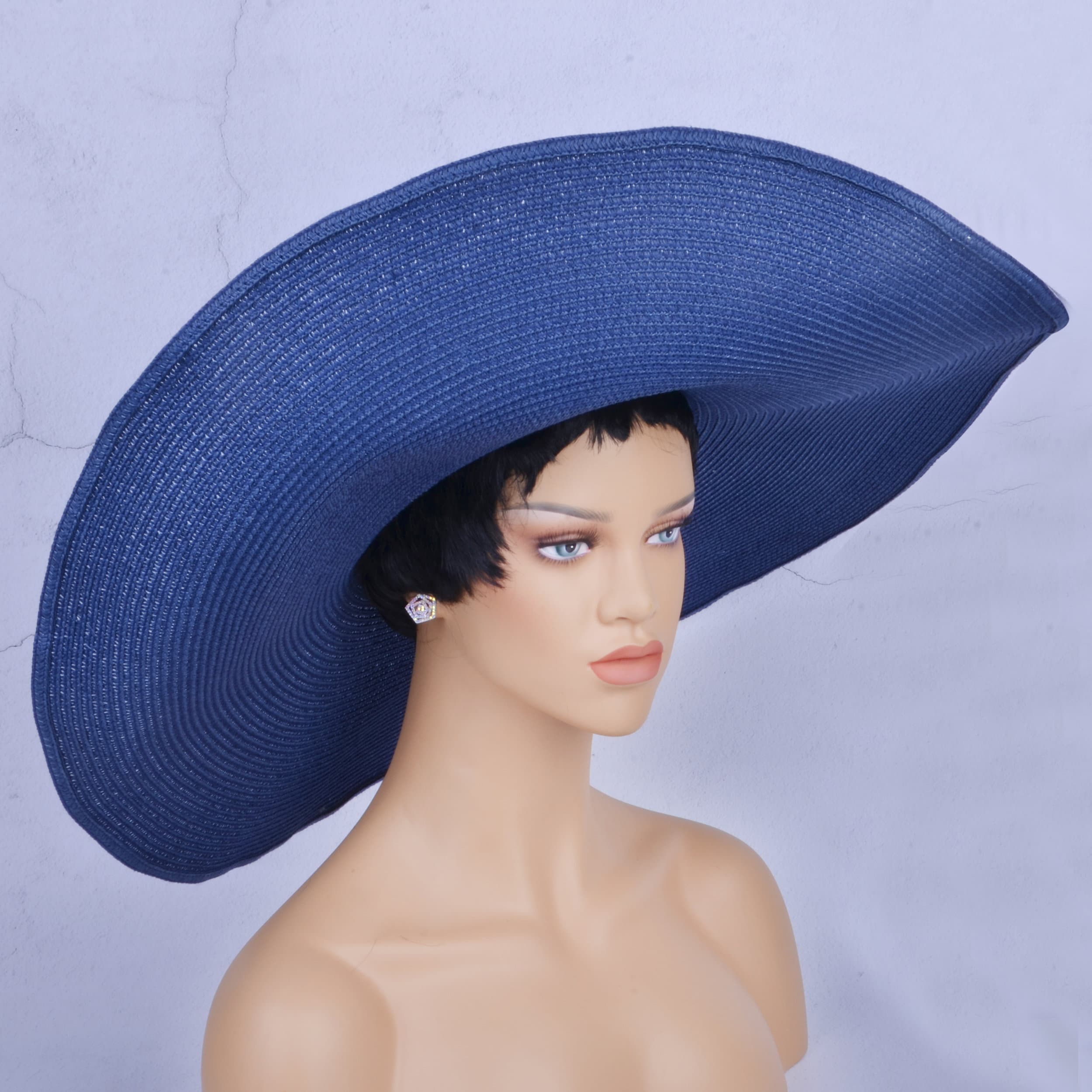 Navy Blue Wide Brim Oversized Beach Hats/straw/beach Hat for - Etsy