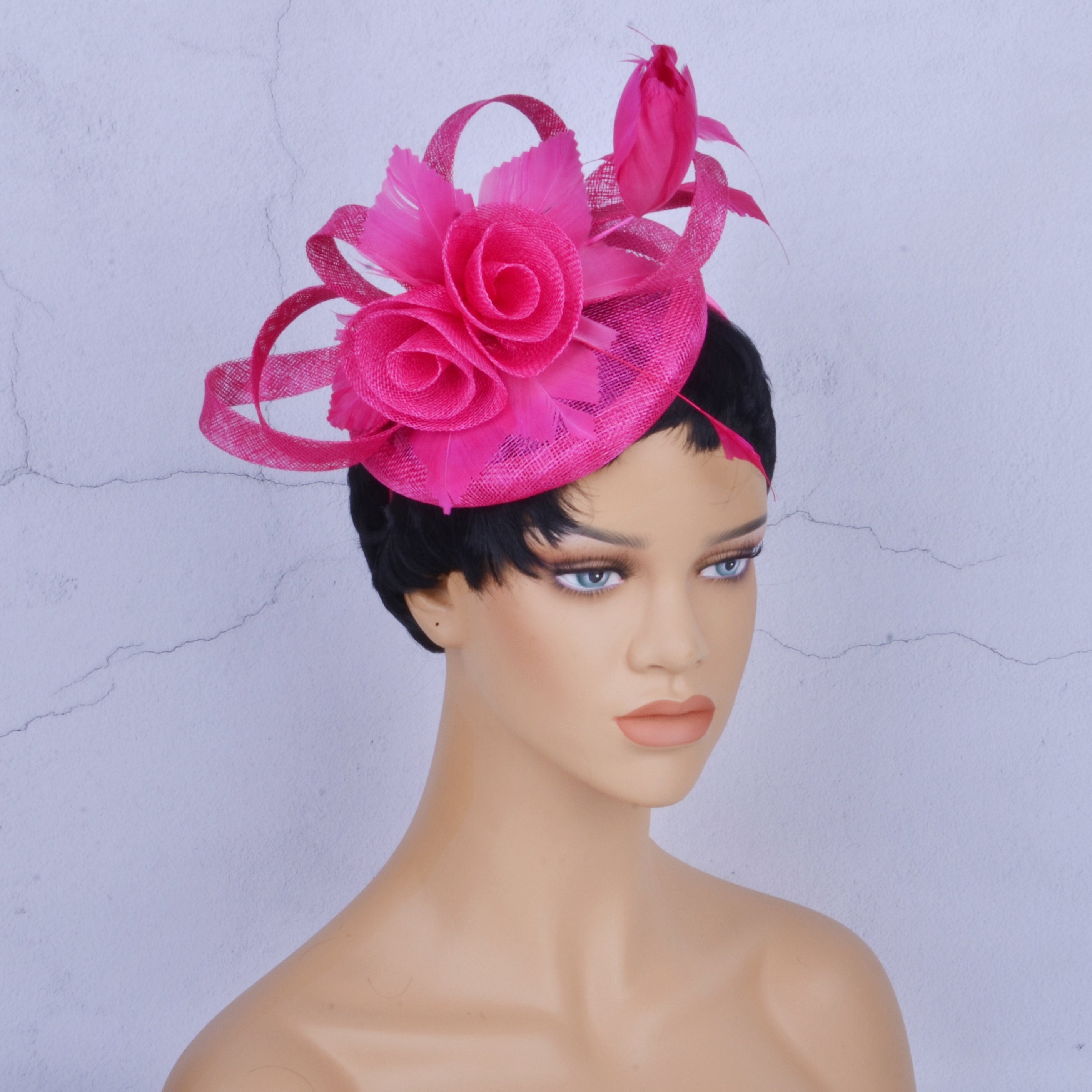 Feather Sinamay Fuchsia Hat Fascinator With Feather,women's Tea Party ...