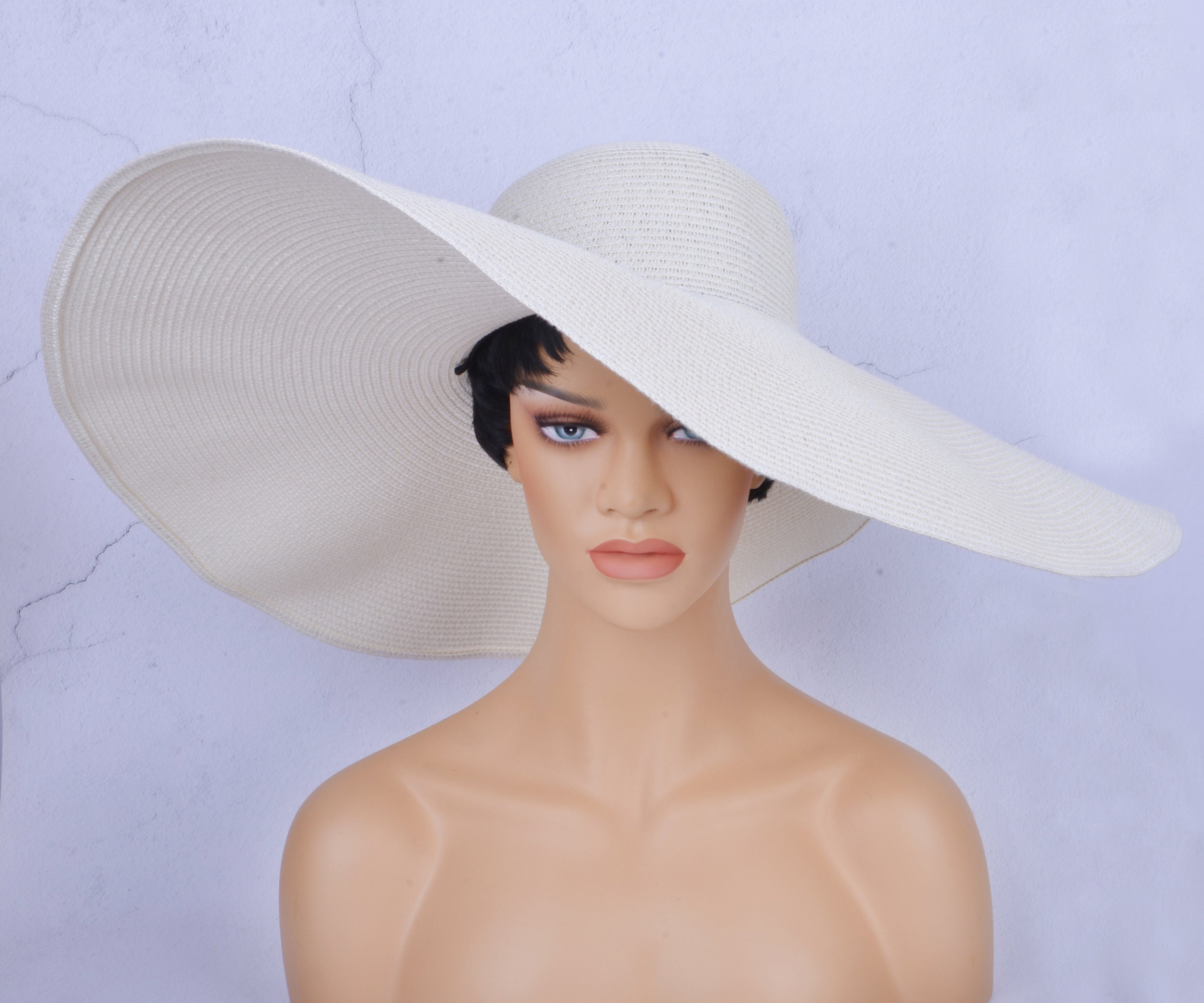 Navy Blue Wide Brim Oversized Beach Hats/straw/beach Hat for - Etsy