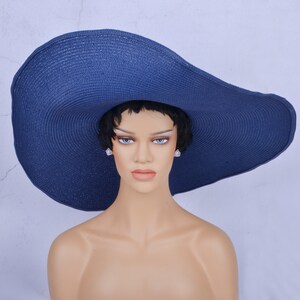 Navy Blue Wide Brim Oversized Beach Hats/straw/beach Hat for - Etsy