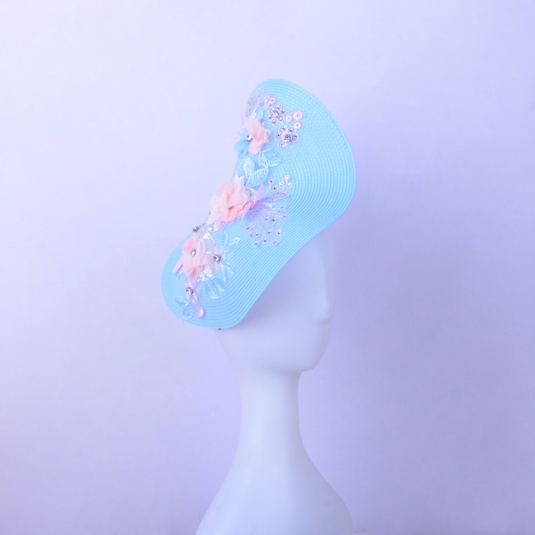 New Light Blue Kentucky Derby Hat,tea Party Hat,embroidery Fascinator ...
