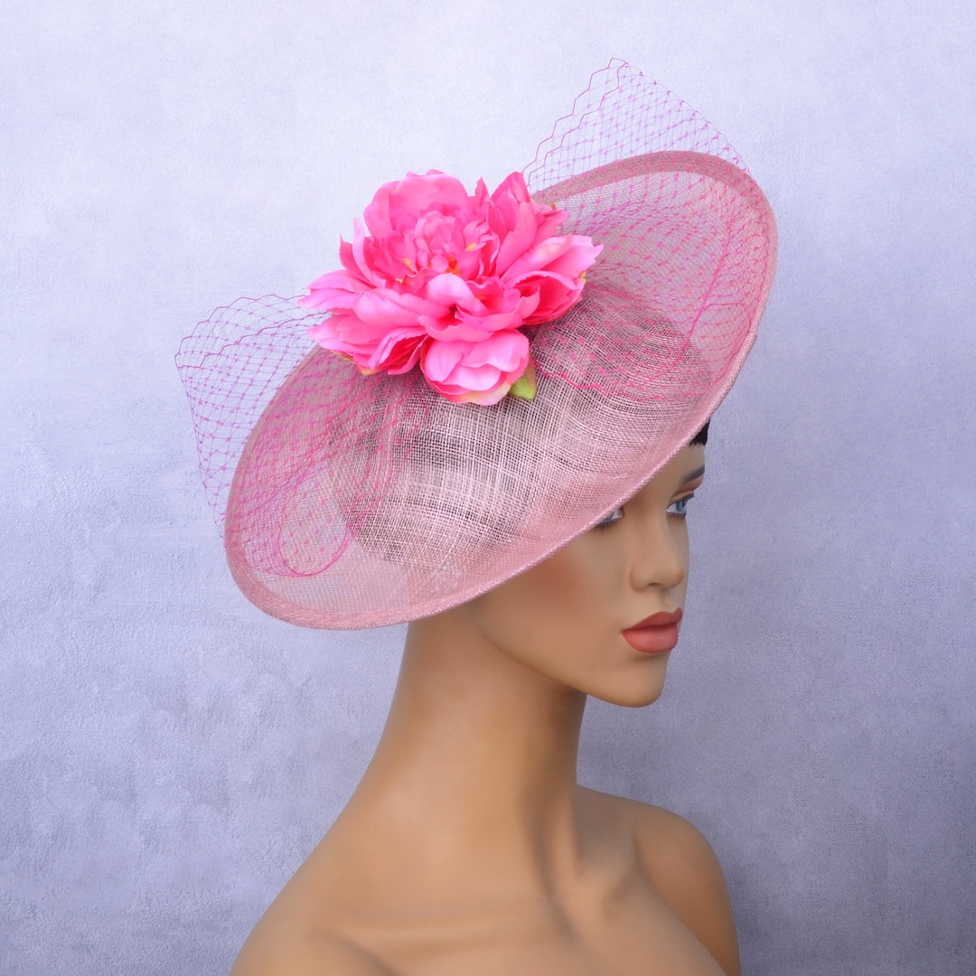 Blush Pink Sinamay Fascinator: Fuchsia Flower Derby Hat - Etsy