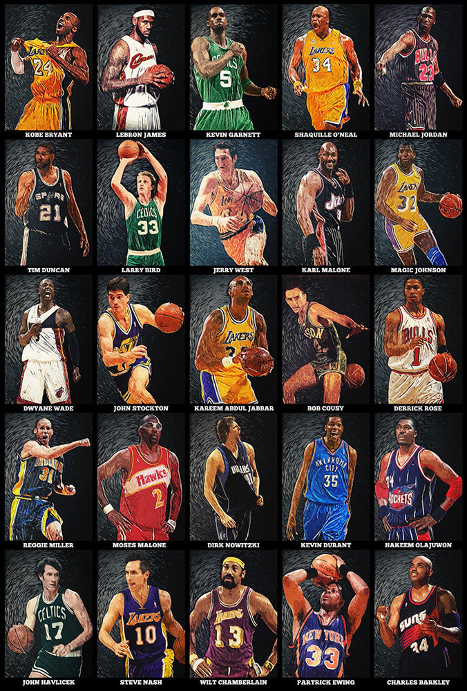 Basketball Legends - Art Print - Basketball Wall Art - Hall of Fame ...