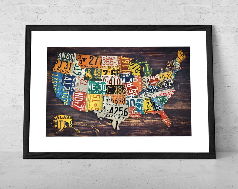 USA License Plates Map Art Print License Plates Poster | Etsy