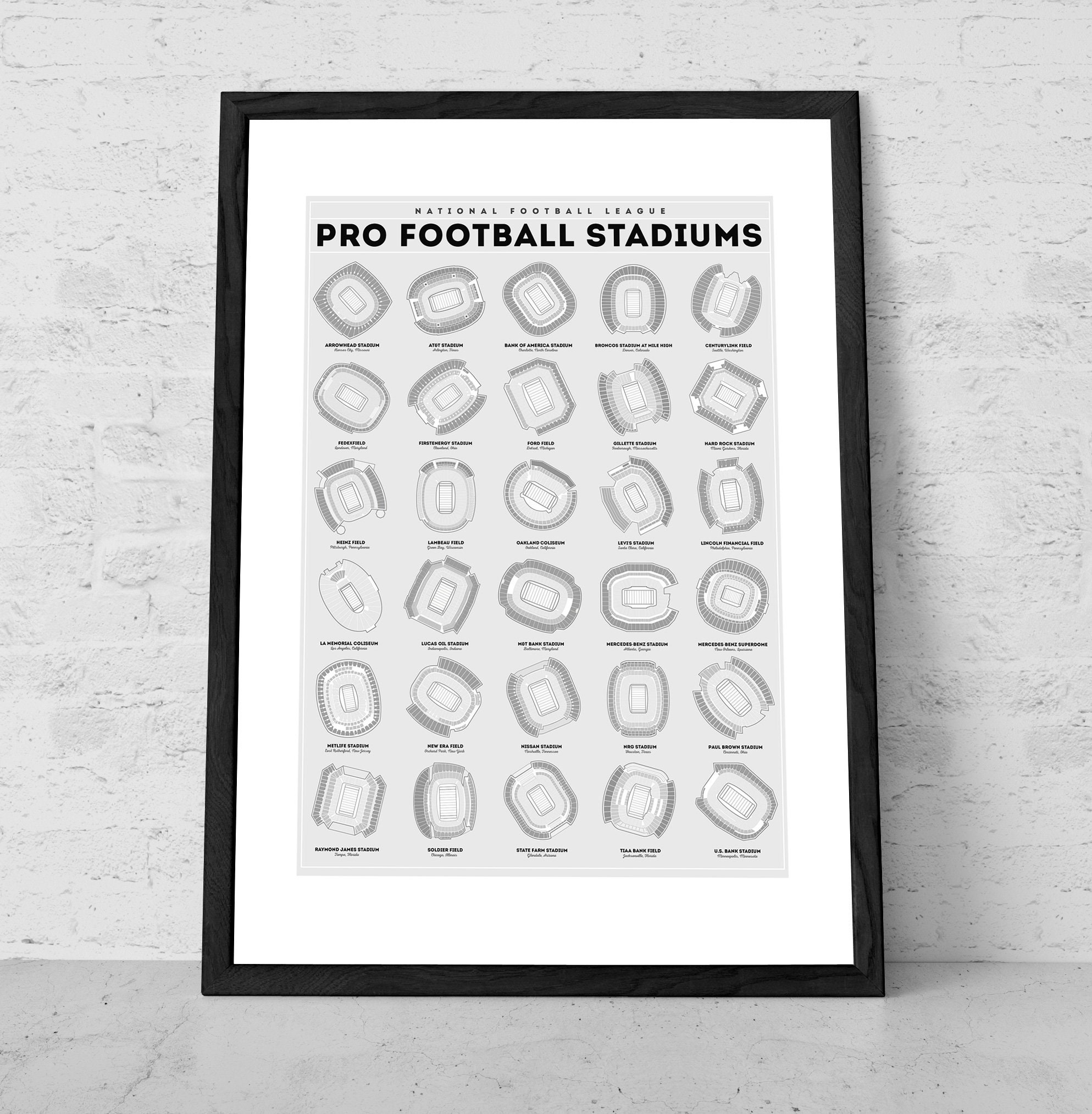 Pro Football Stadiums - Art Print - Sports Gift - Football Poster ...