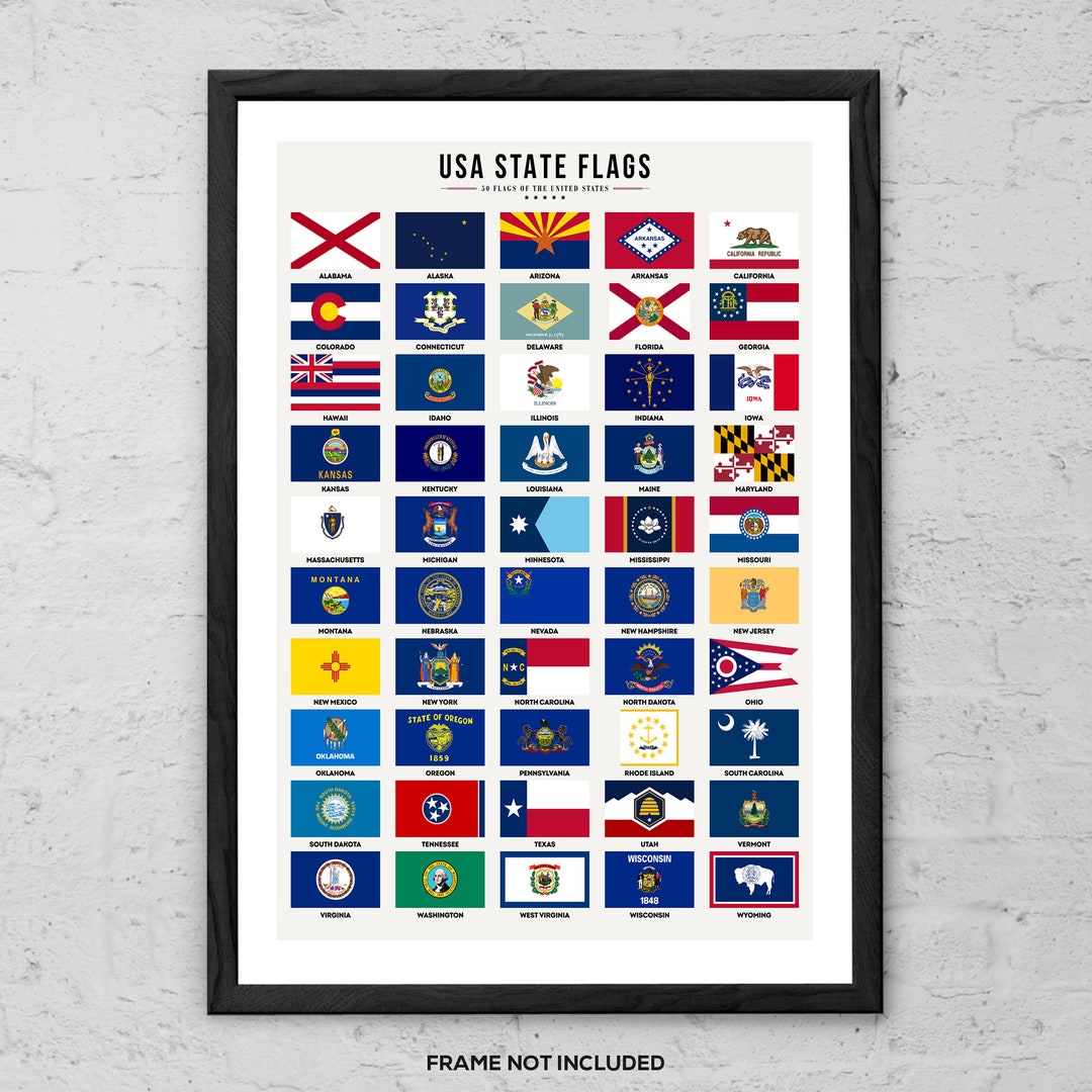 USA State Flags - Art Print - United States Flags Poster - American ...