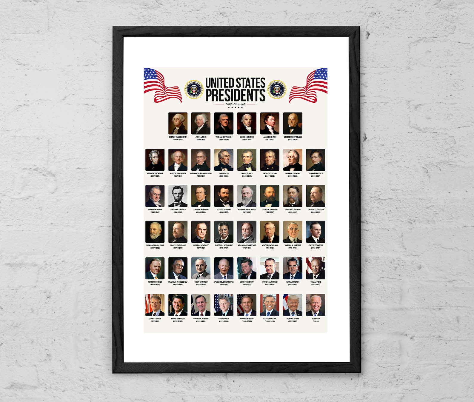 United States Presidents Art Print USA Presidents Poster Educational ...