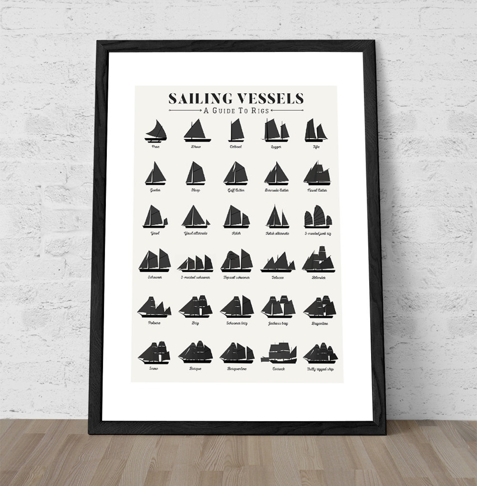 Sailing Vessel Types and Rigs - Art Print - Sailboats Poster - Nautical ...