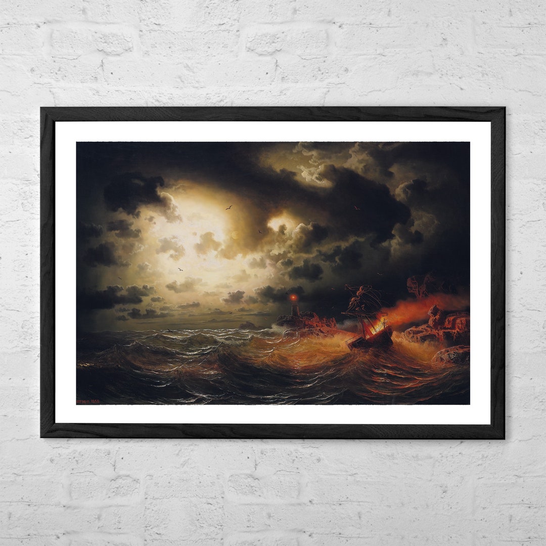 Burning Steamer - Marcus Larson - Art Print - Stormy Sea With ...