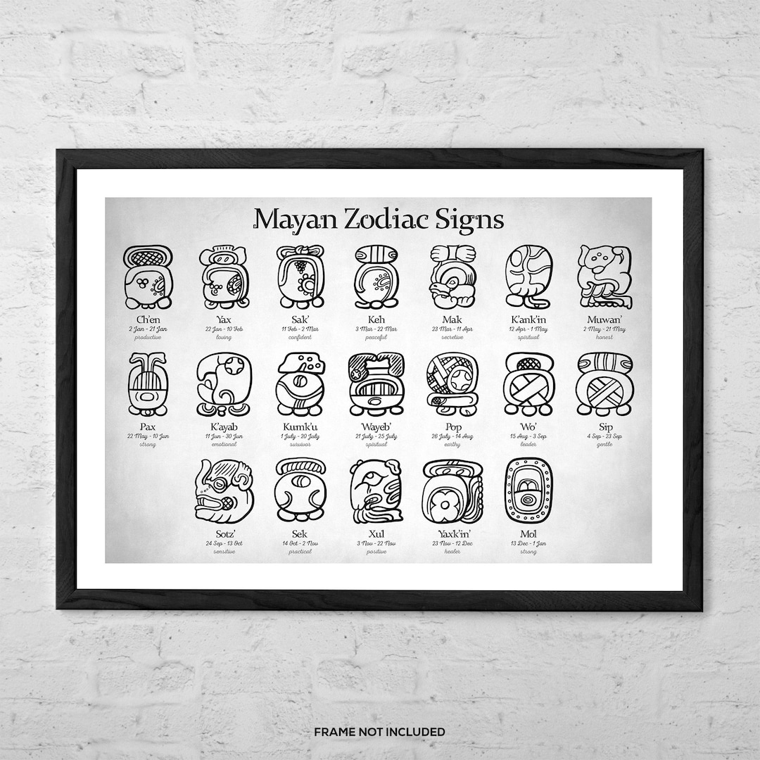 Mayan Zodiac Signs Art Print – Ancient Astrology Chart Wall Decor ...