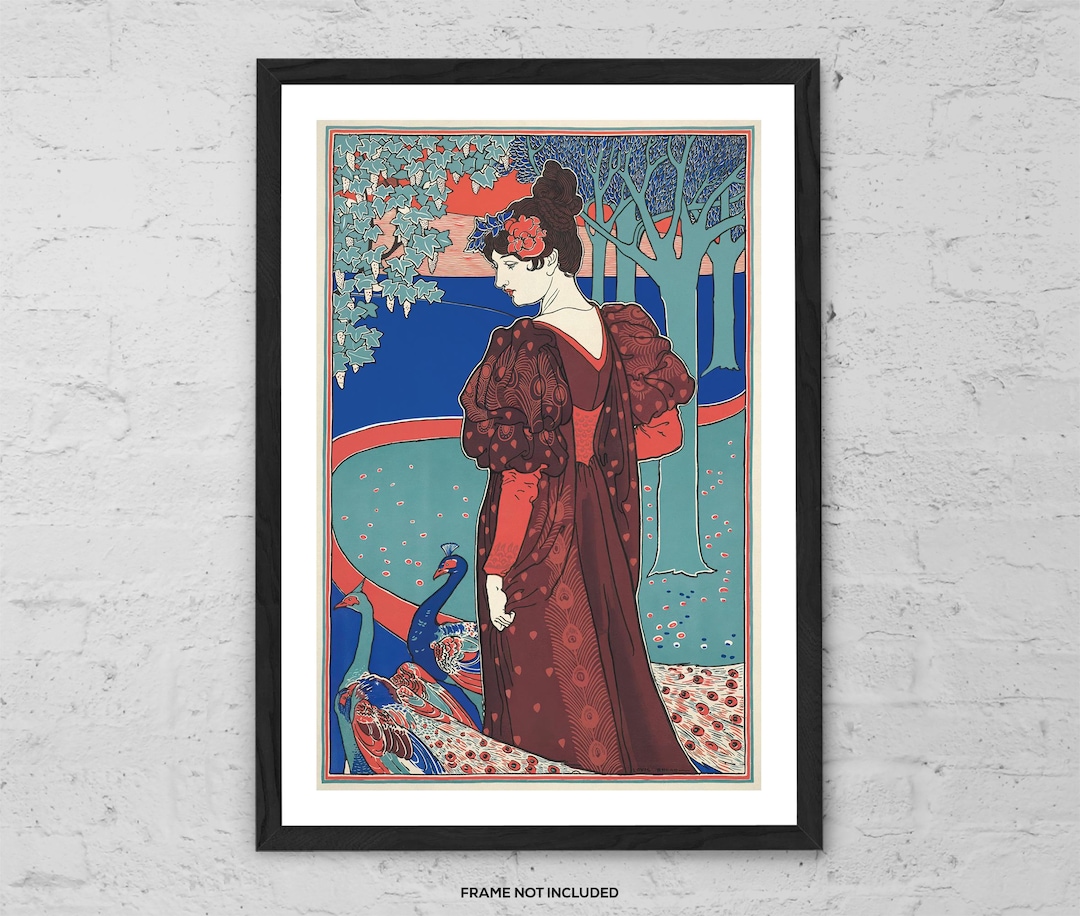 Woman With Peacocks by Louis Rhead – Art Print – Art Nouveau Vintage ...