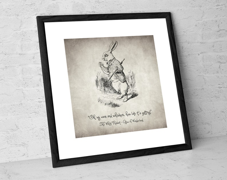 White Rabbit Quote - Alice in Wonderland- Drawing - Quote Prints ...