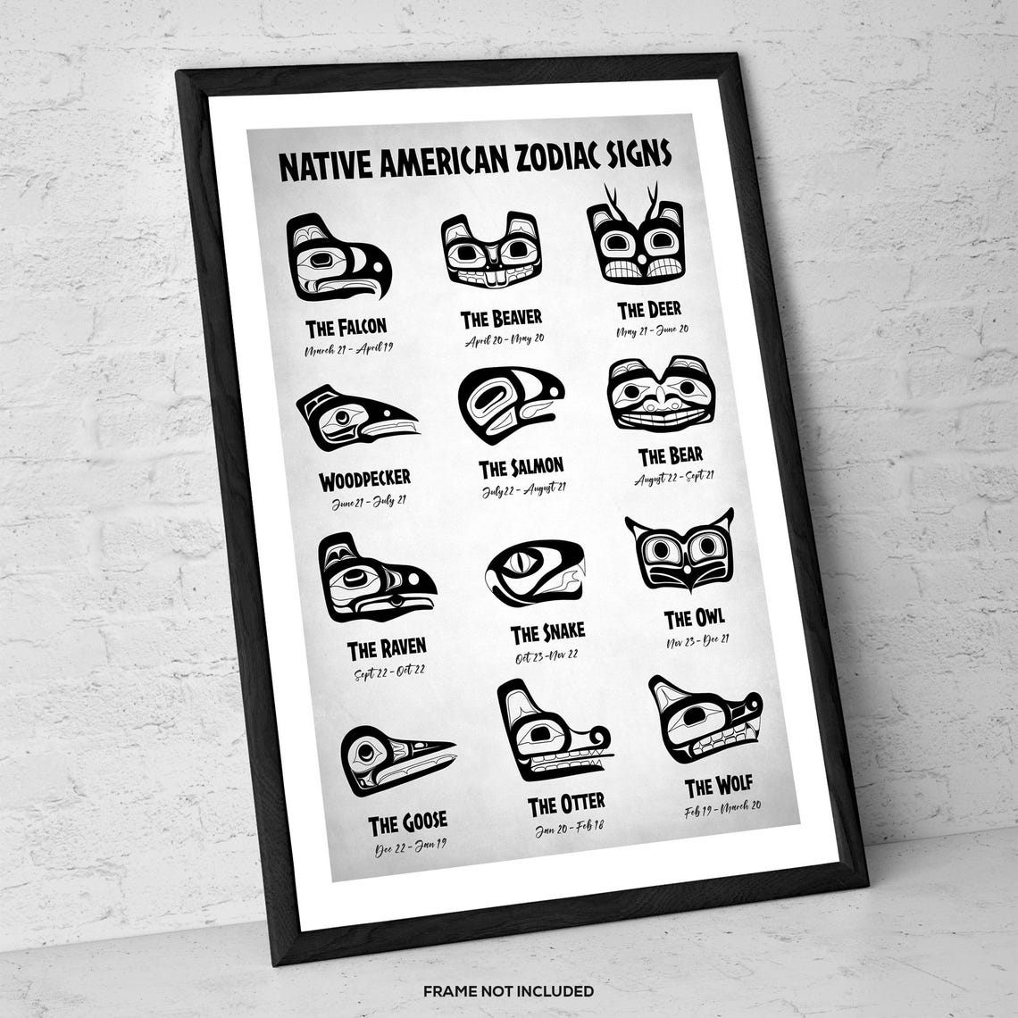 Native American Zodiac Chart Print – Spirit Animal Totem Poster, Tribal ...