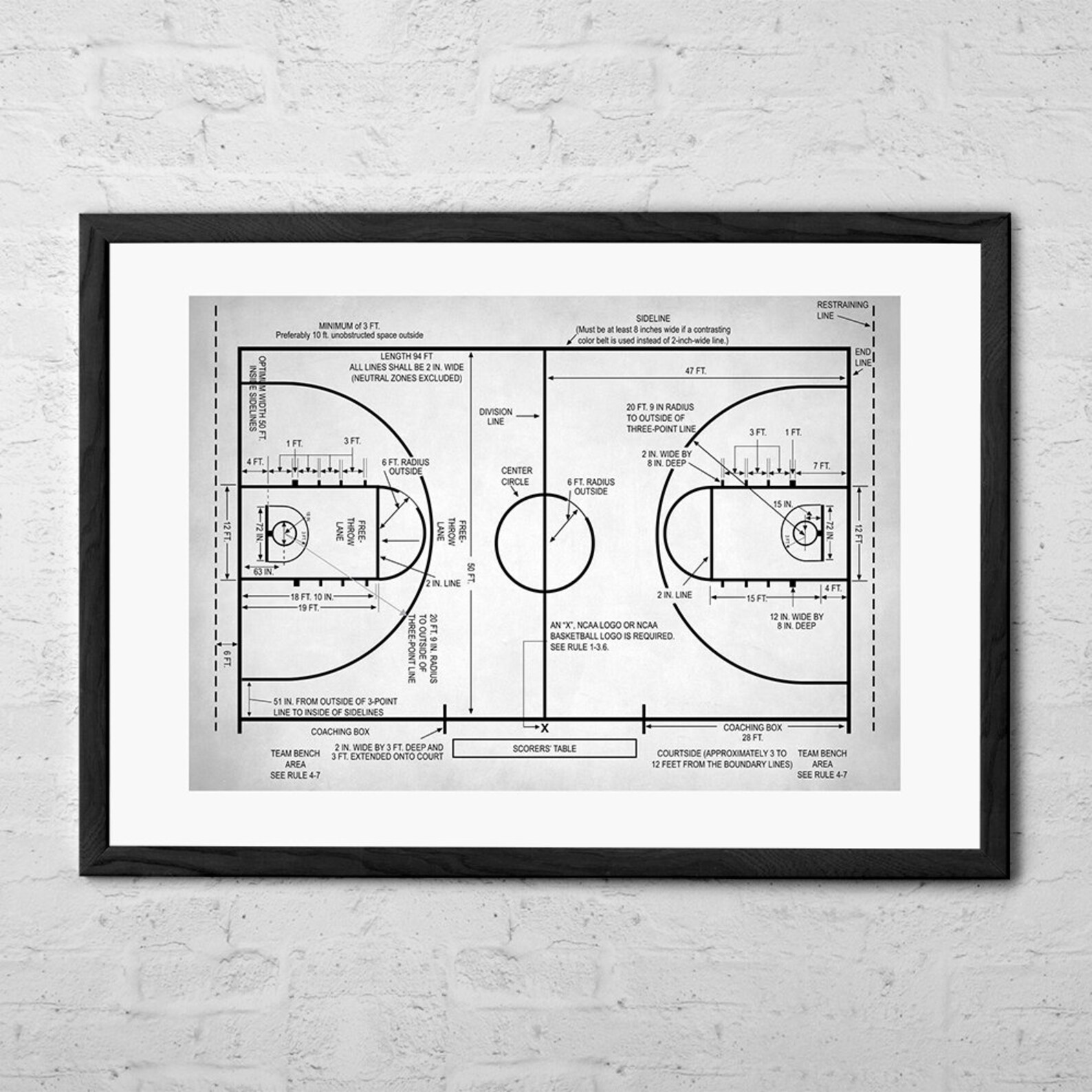 Basketball Court Art Print Basketball Wall Art Patent Blueprint Poster ...