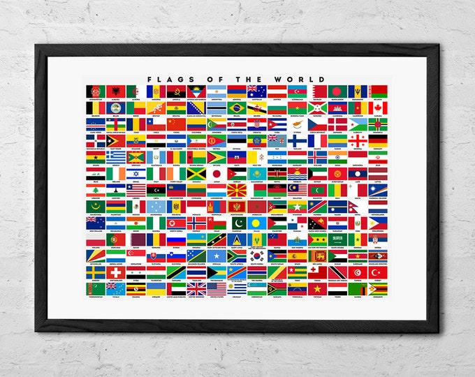Flags of the World Poster, Educational Wall Art, Countries Chart ...