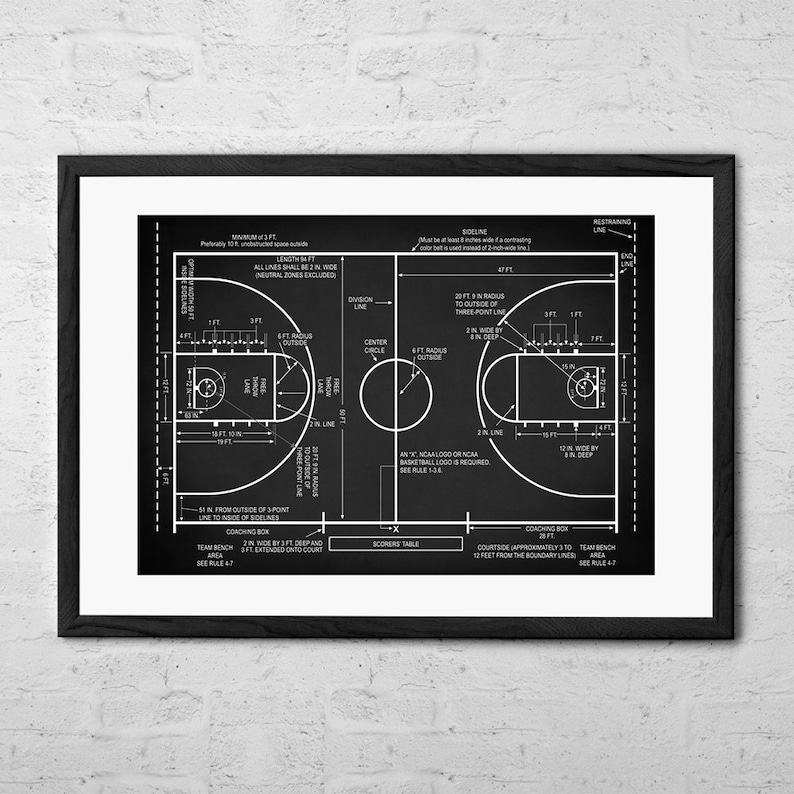 Basketball Court Art Print Basketball Wall Art Patent Blueprint Poster ...