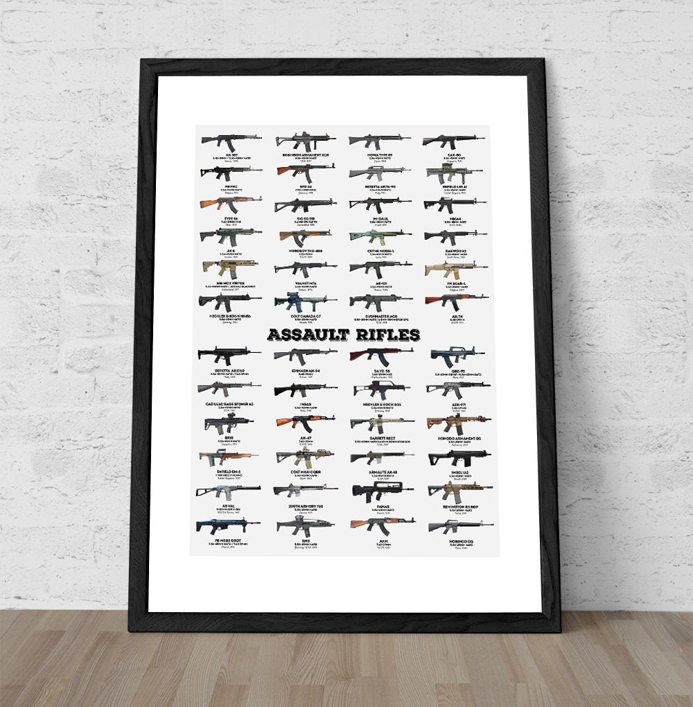 Assault Rifles Art Print Firearms Wall Art Swat Print Military Army ...