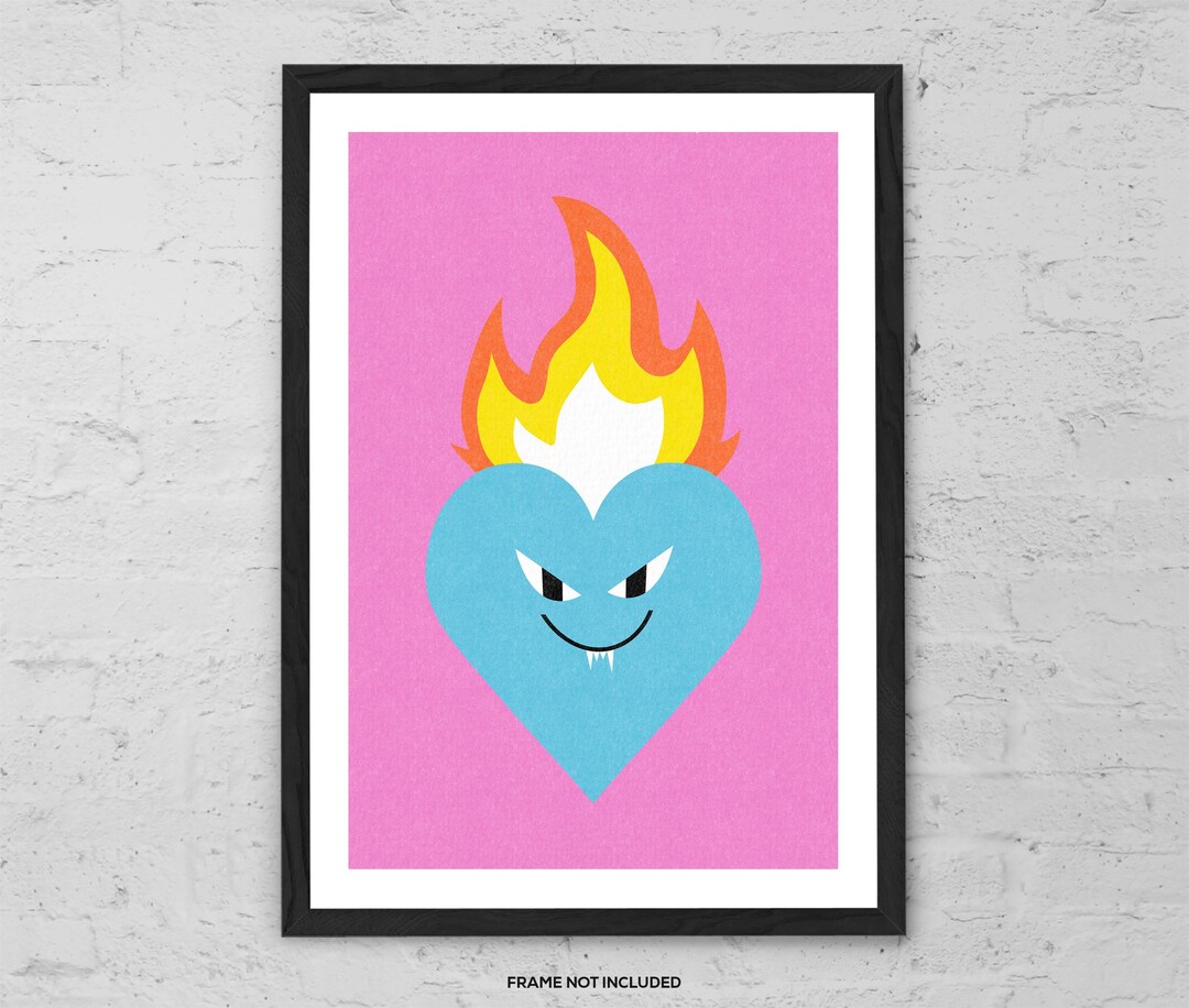 Fiery Mischief – Cute Devil Heart Art Print – Pop Style Illustration ...