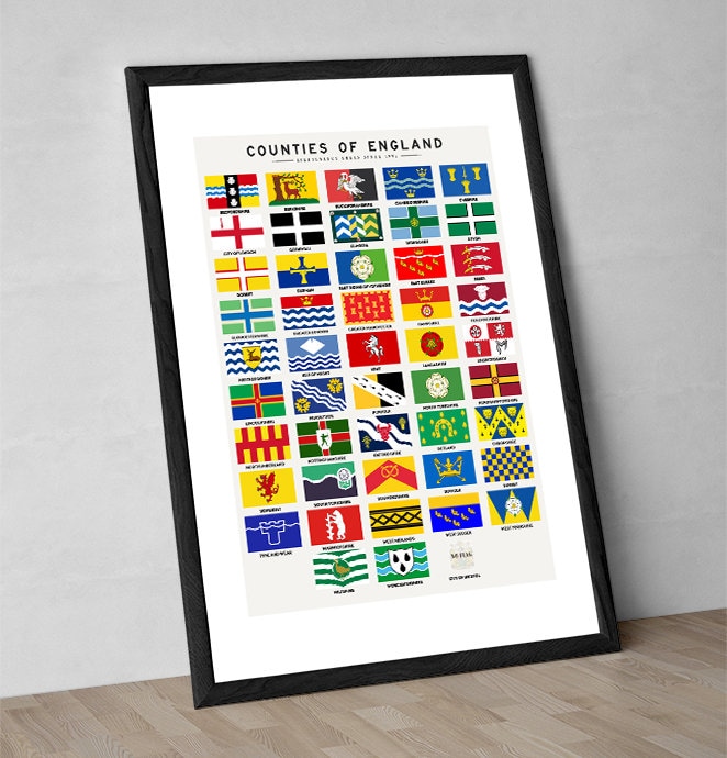 Counties of England - Art Print - British County Flags Poster - Britain ...