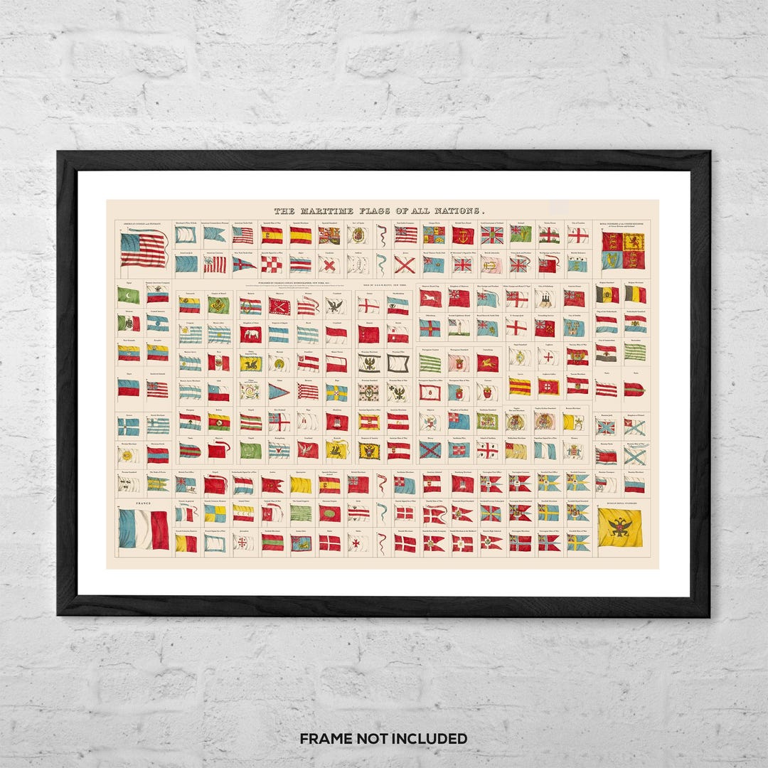 The Maritime Flags of All Nations, 1851 - Art Print - Vintage Nautical ...