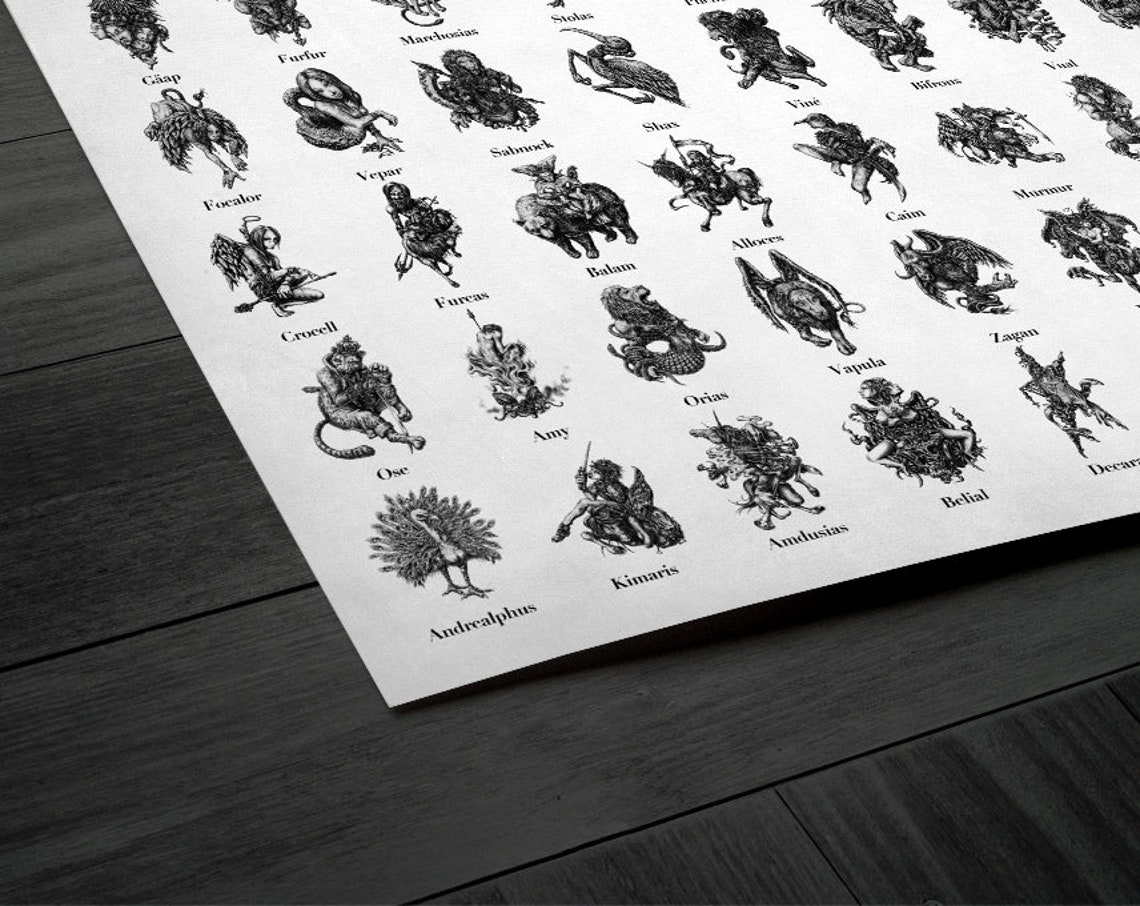 72 Demons of Solomon Art Print the Lesser Key of Solomon | Etsy