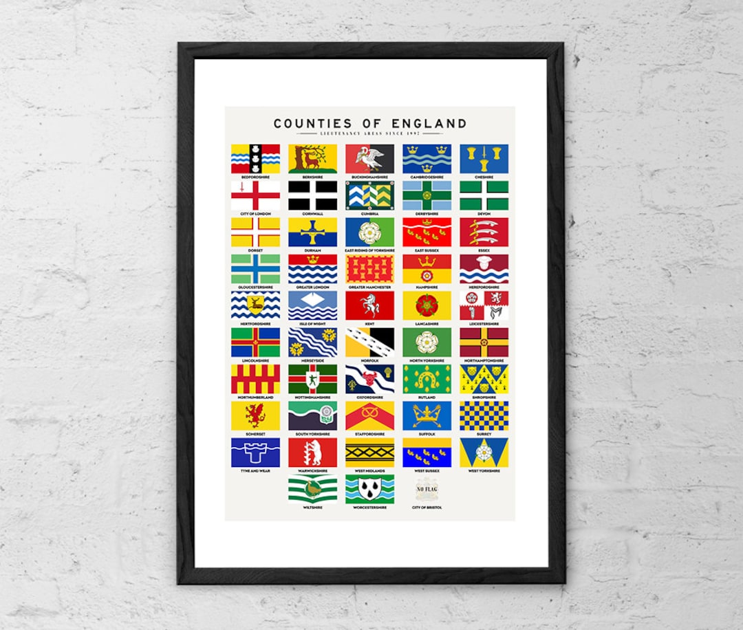 Counties of England - Art Print - British County Flags Poster - Britain ...