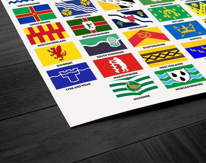 Counties of England - Art Print - British County Flags Poster - Britain ...