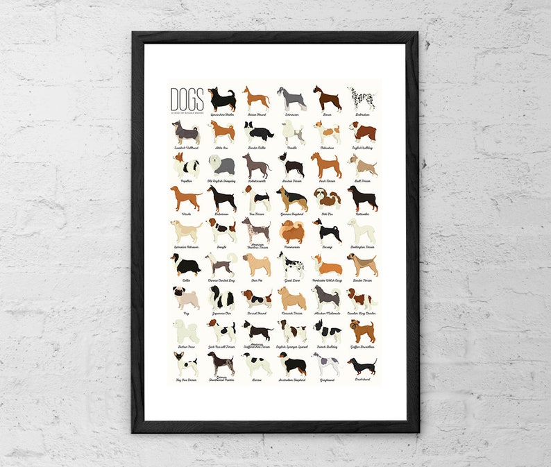 Dog Breeds Art Print Dog Wall Art Dog Poster Dog - Etsy