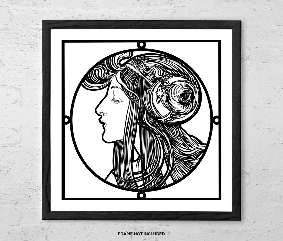 Grace in Profile – Art Print – Black and White Mucha-inspired Line ...