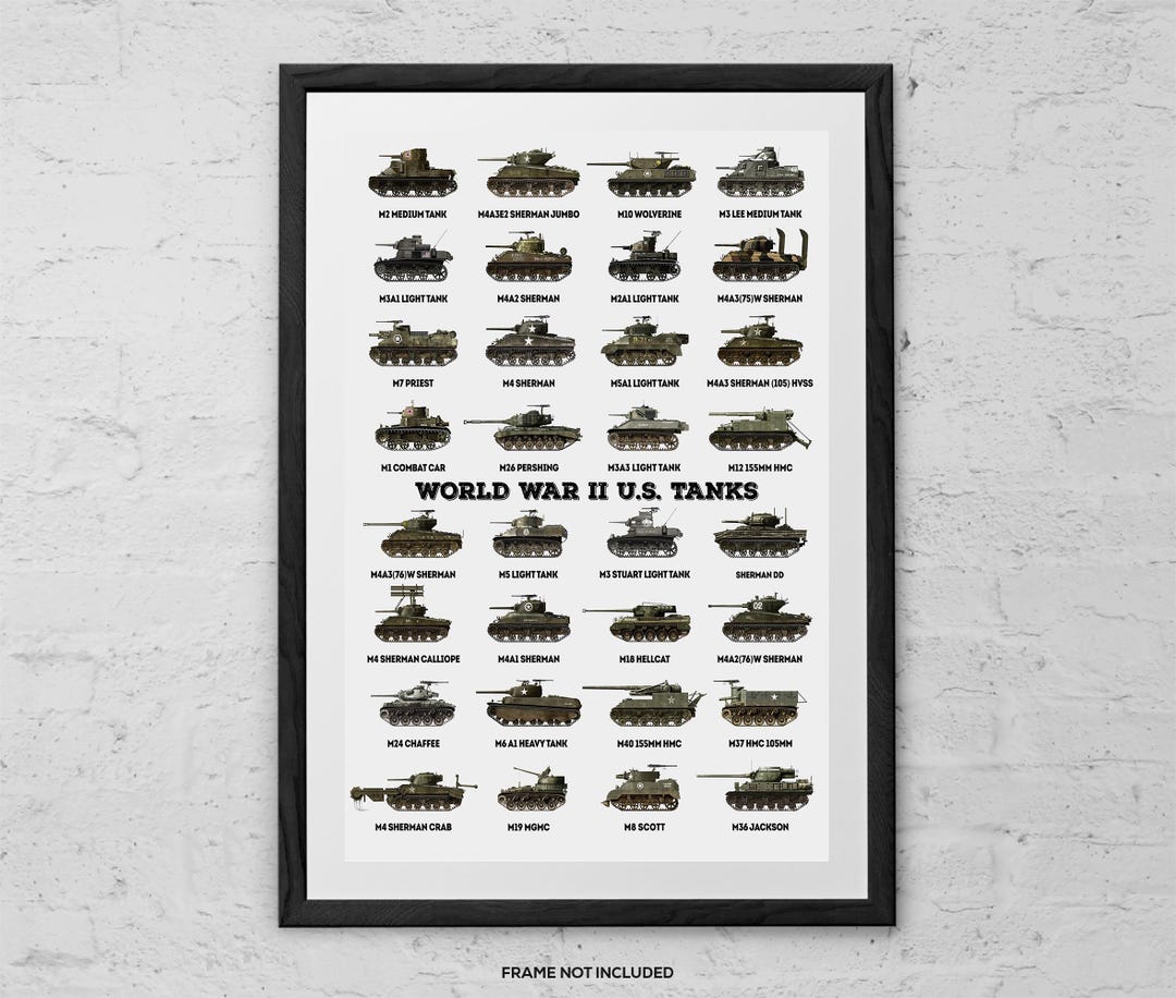 World War II U.S. Tanks - Art Print - World War 2 Tanks Poster ...